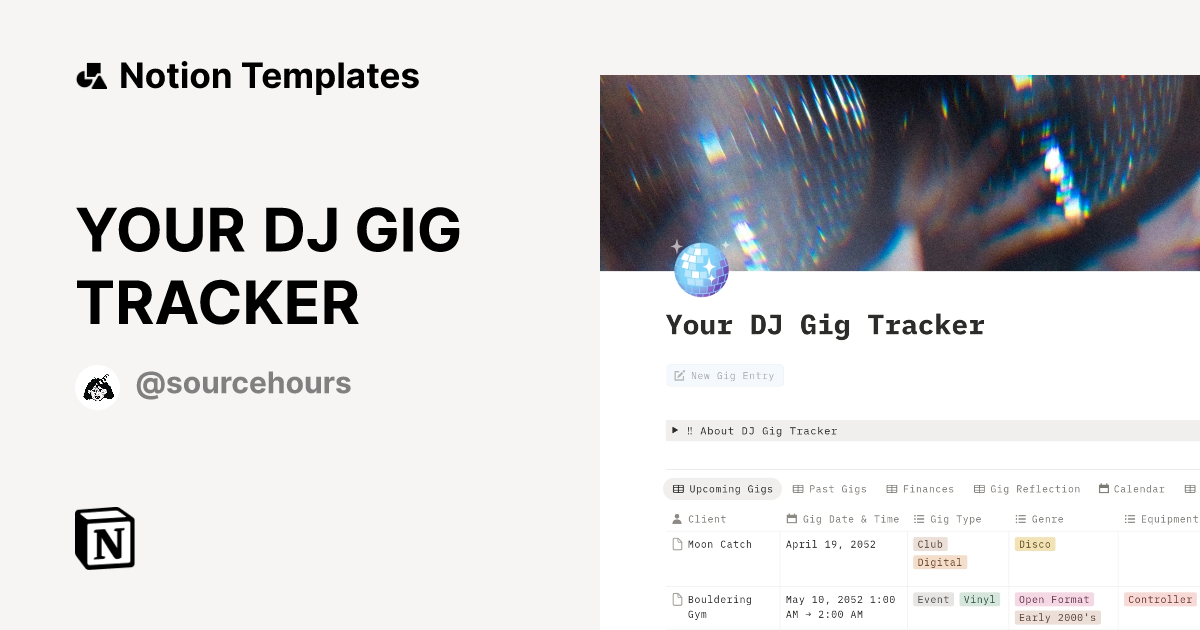 YOUR DJ GIG TRACKER Template by Source Hours | Notion Marketplace
