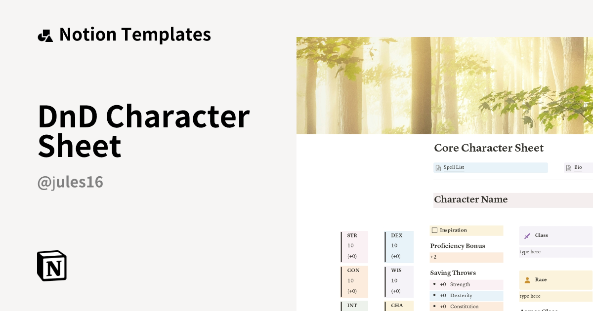 DnD Character Sheet Template by Jules | Notion Marketplace