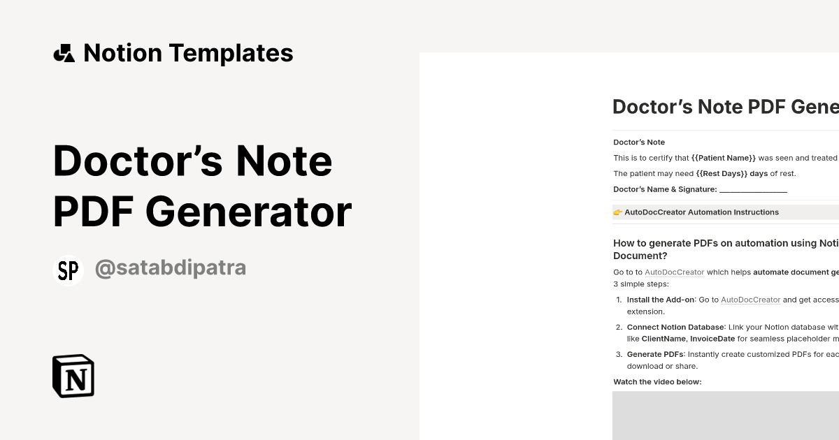 Doctor’s Note PDF Generator Template | Notion Marketplace