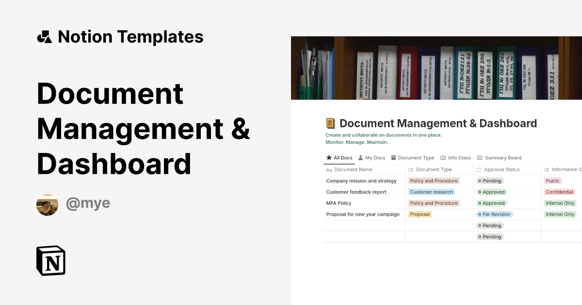 Document Management & Dashboard Template | Notion Marketplace
