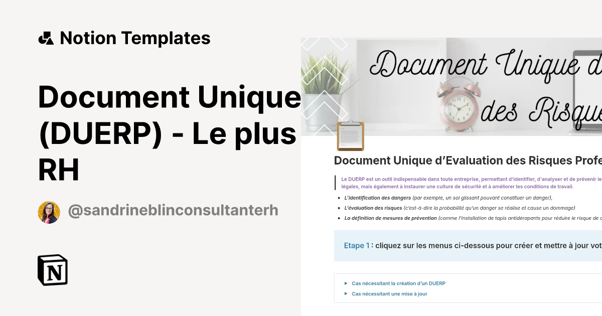 Document Unique (DUERP) - Le plus RH Template by Sandrine BLIN | Notion ...