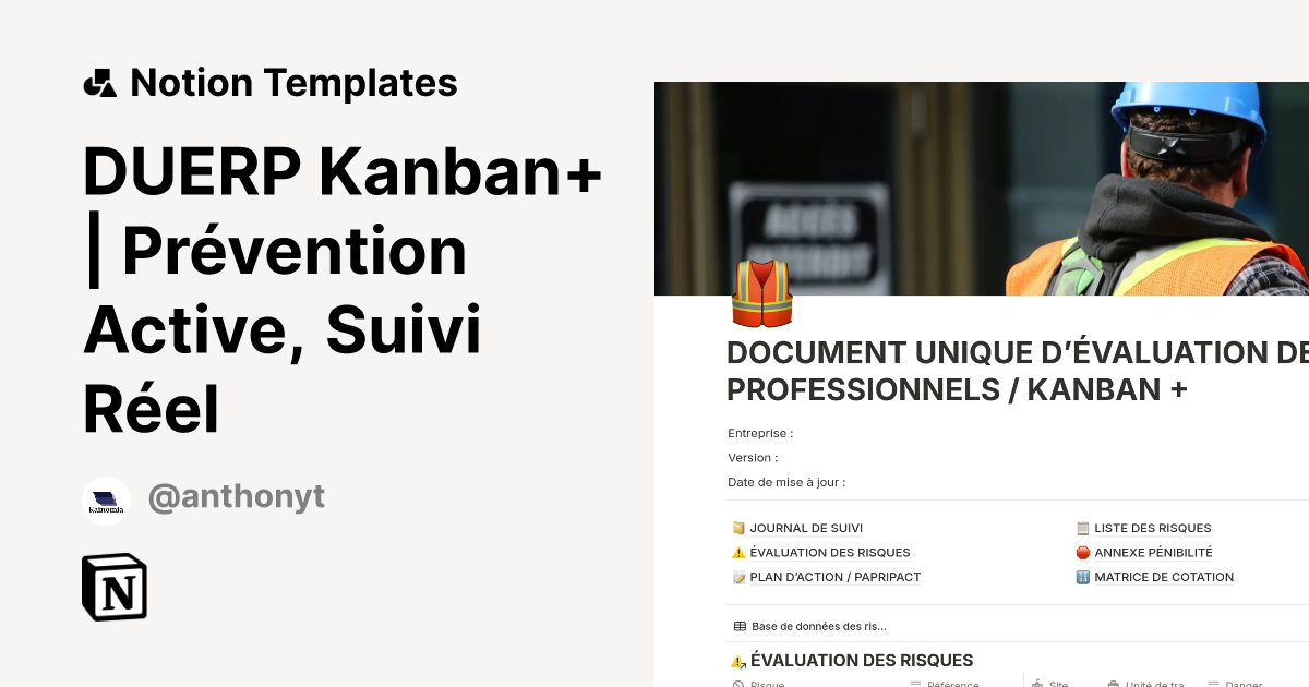 DUERP Kanban+ | Prévention Active, Suivi Réel Template by Kainomia ...