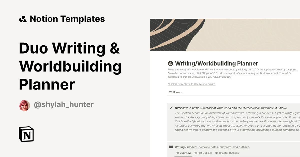 Duo Writing & Worldbuilding Planner Template | Notion Marketplace