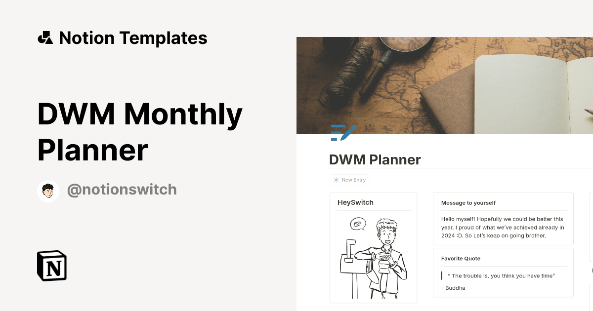 DWM Monthly Planner Template by HeySwitch | Notion Marketplace