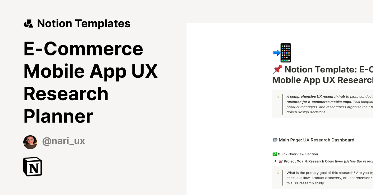 E-Commerce Mobile App UX Research Planner Template | Notion Marketplace