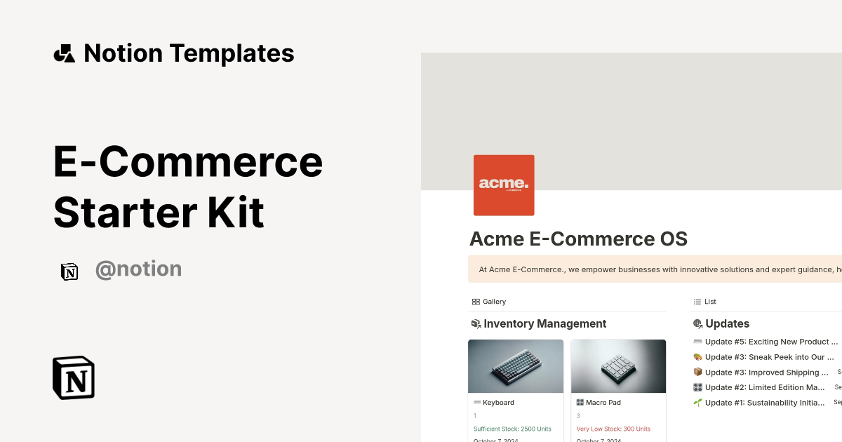 E-Commerce Starter Kit Template by Notion | Notion Marketplace