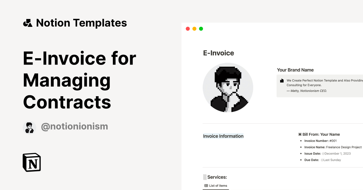 E-Invoice for Managing Contracts Template | Notion Marketplace