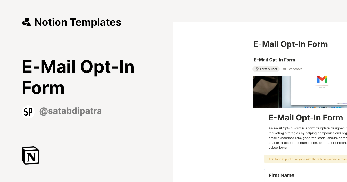 E-Mail Opt-In Form Template | Notion Marketplace