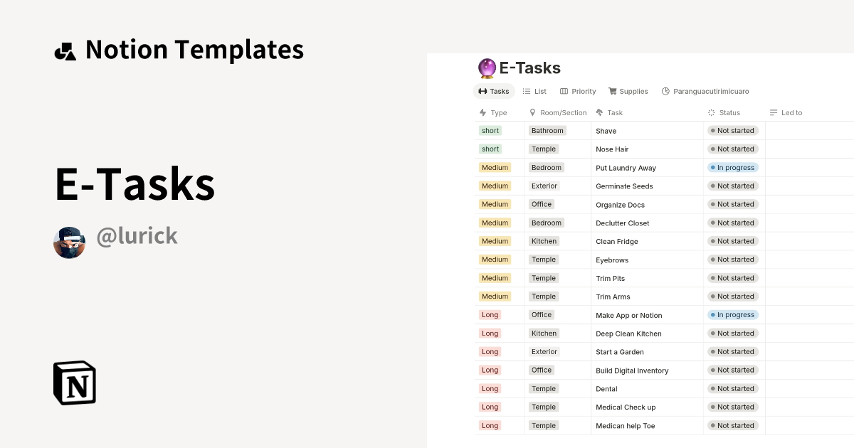 E-Tasks Template | Notion Marketplace