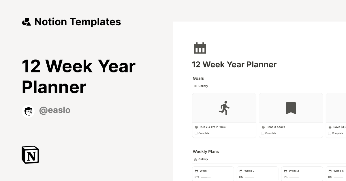 12 Week Year Planner Template | Notion Marketplace