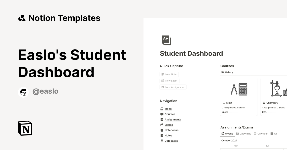 Easlo's Student Dashboard Template by Easlo | Notion Marketplace
