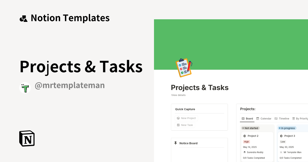Projects & Tasks Template by Mr Template Man | Notion Marketplace