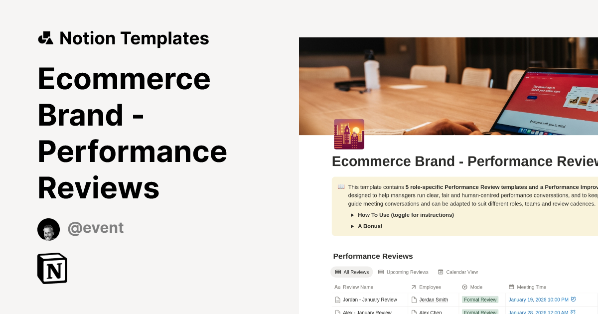 Ecommerce Brand - Performance Reviews Template by Event | Notion ...