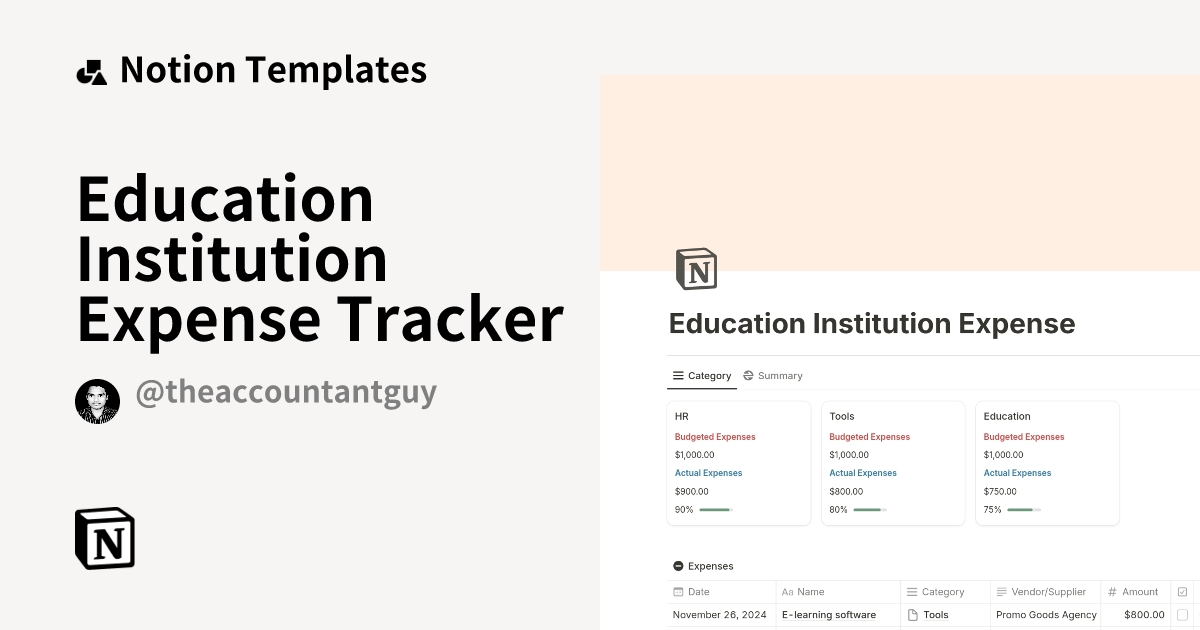 Education Institution Expense Tracker Template | Notion Marketplace