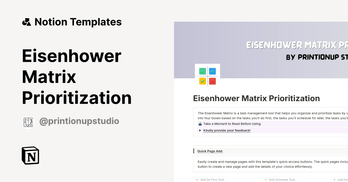 Eisenhower Matrix Prioritization Template | Notion Marketplace