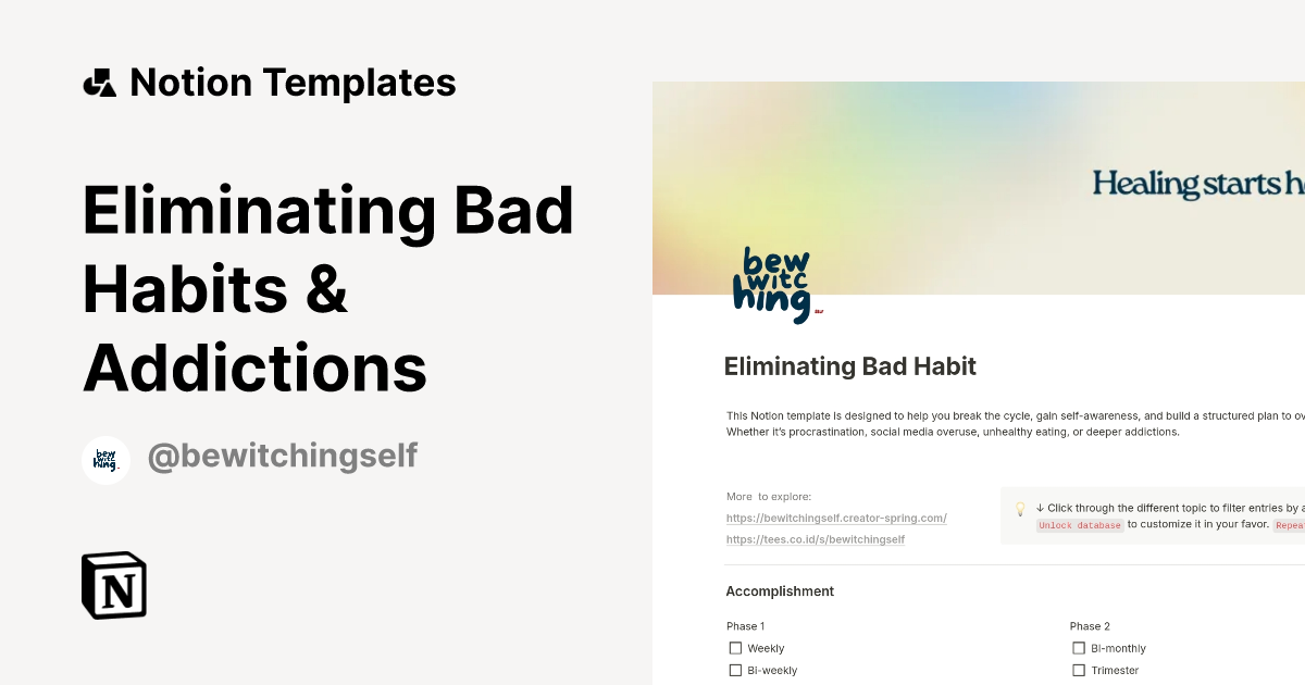 Eliminating Bad Habits & Addictions Template by bewitchingself | Notion ...