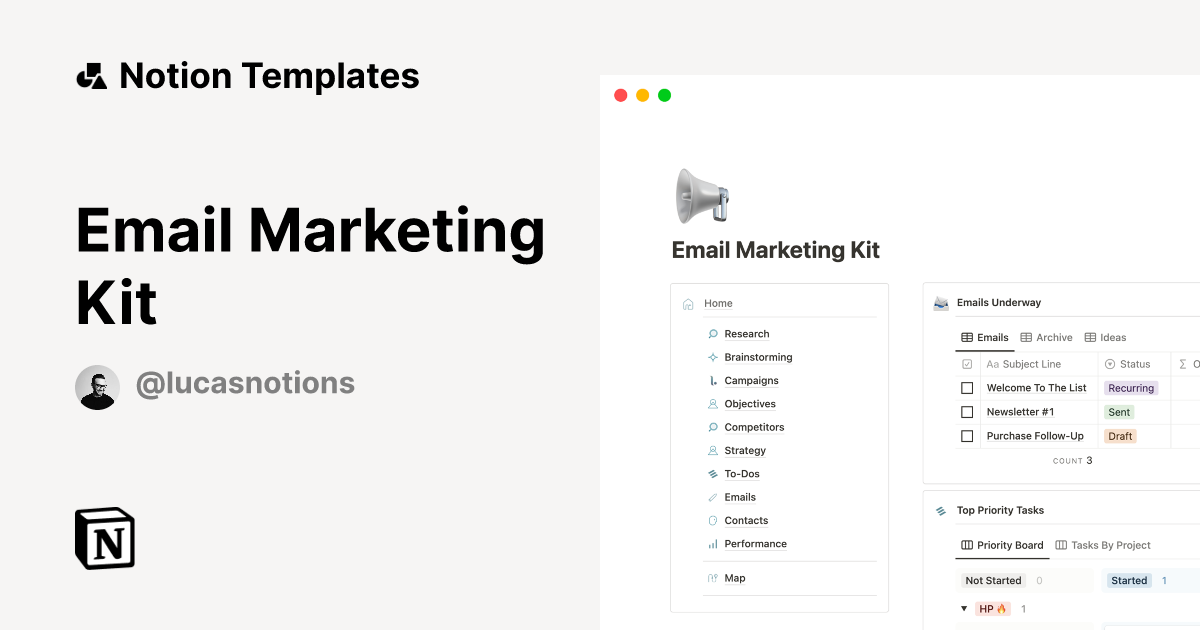 Email Marketing Kit Template by Lucas's notions | Notion Marketplace