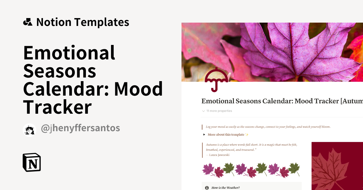 Emotional Seasons Calendar: Mood Tracker Template by Jhenyffer Santos ...