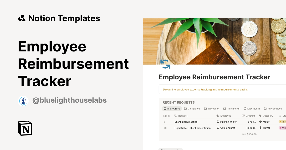 Employee Reimbursement Tracker Template by Blue Lighthouse Labs ...