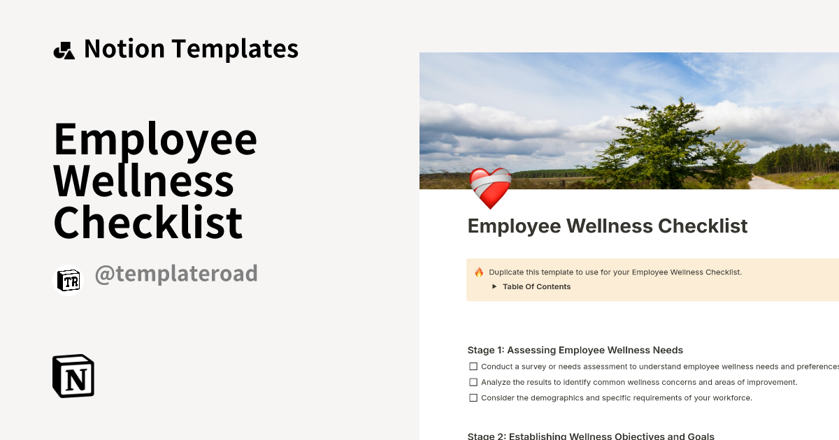 Employee Wellness Checklist Template by Template Road | Notion Marketplace