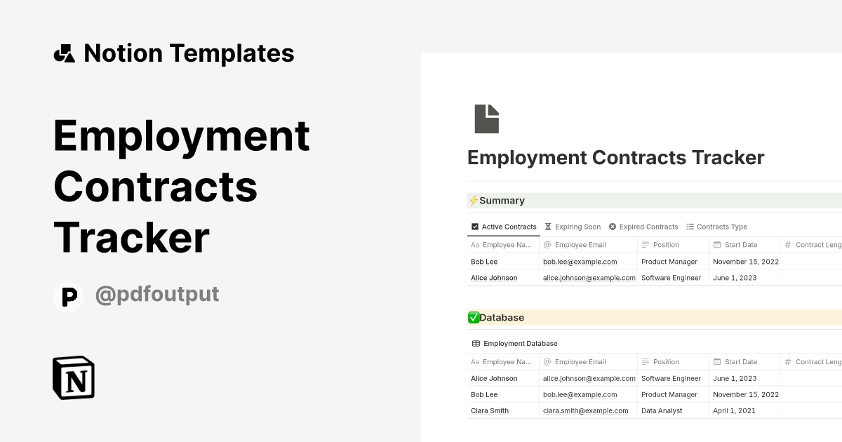 Employment Contracts Tracker Template | Notion Marketplace