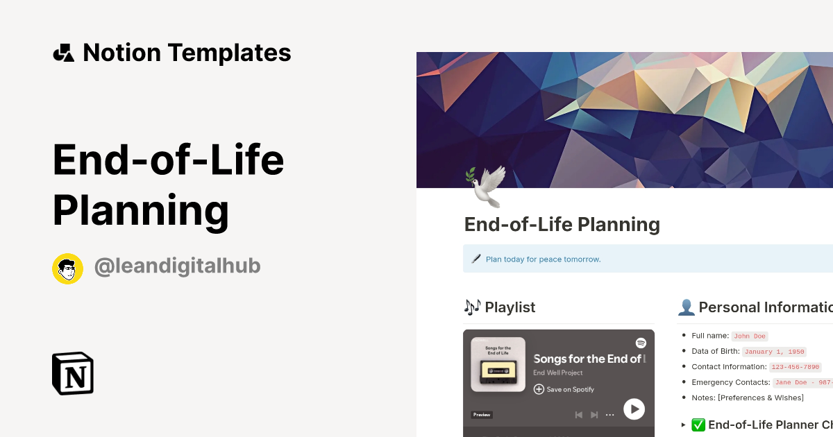 End-of-Life Planning Template by Lean Digital Hub | Notion Marketplace