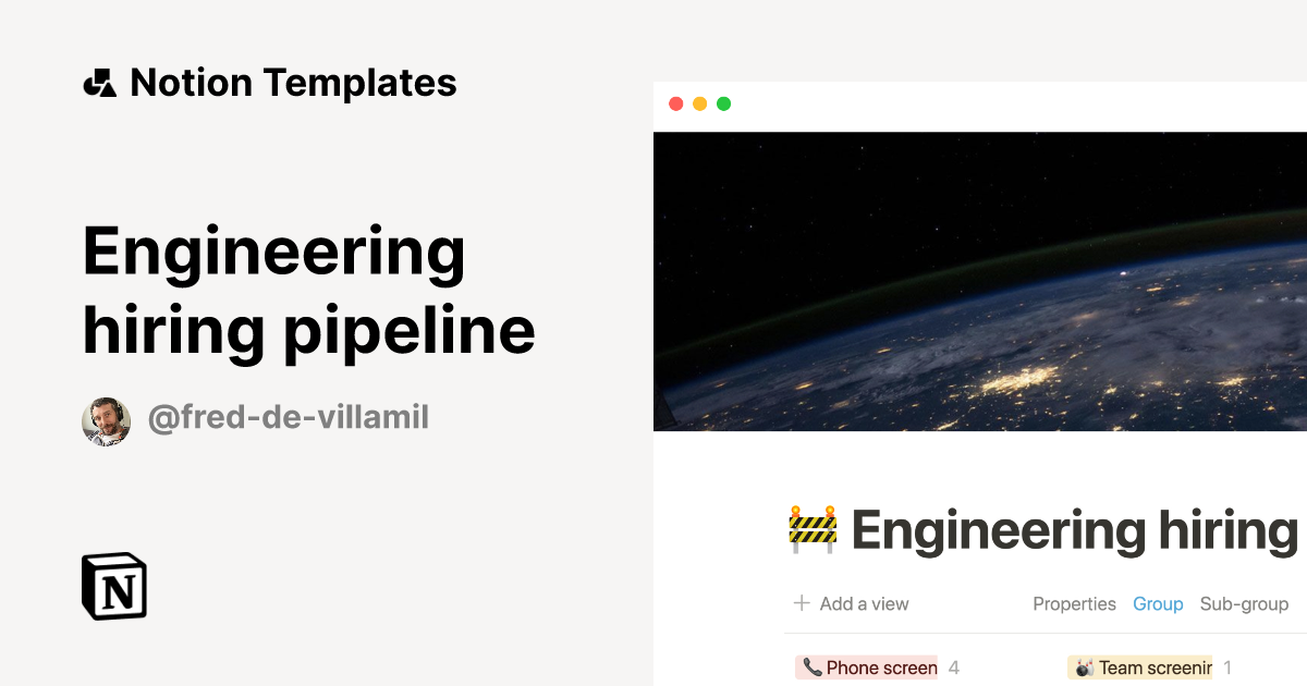 Engineering hiring pipeline Template by Fred de Villamil | Notion Marketplace