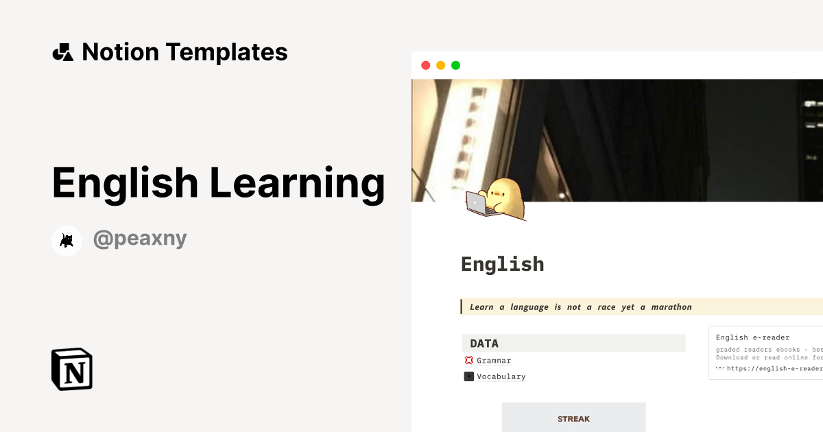 English Learning Template by Lany | Notion Marketplace