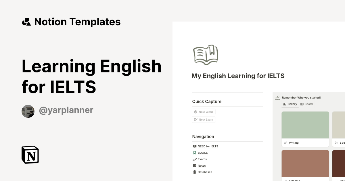 Learning English for IELTS Template by yarplanner | Notion Marketplace