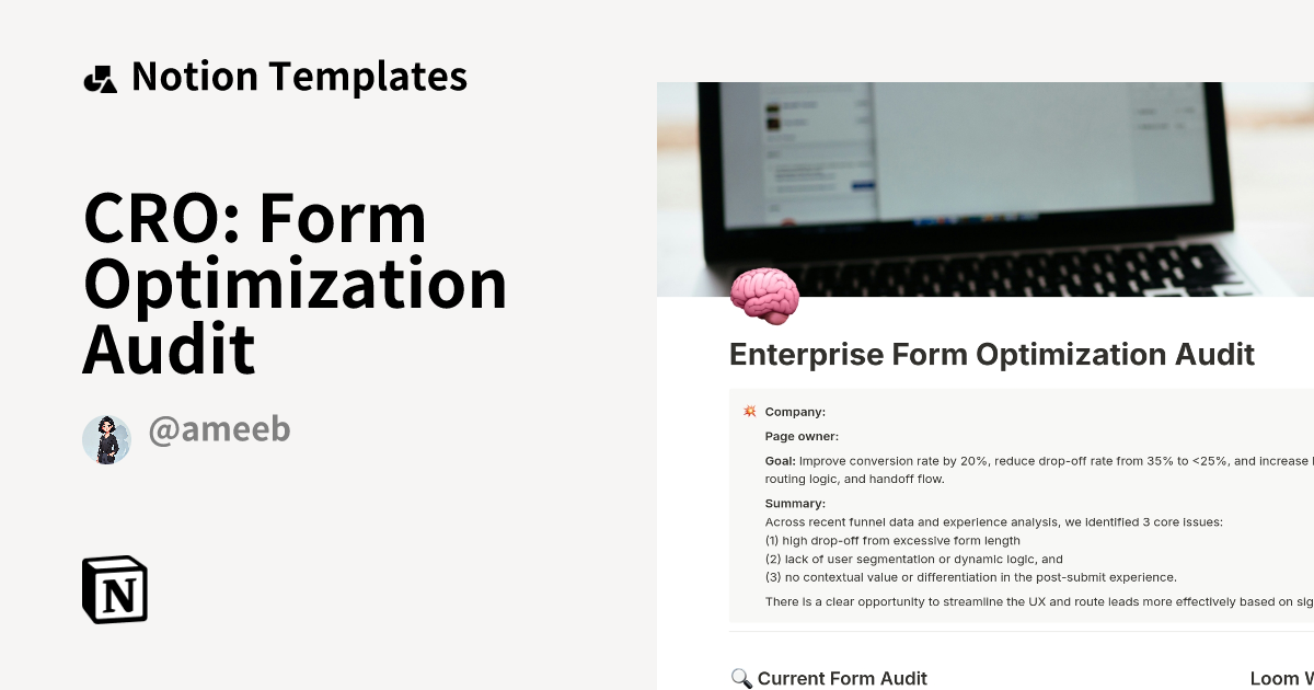 CRO: Form Optimization Audit Template | Notion Marketplace