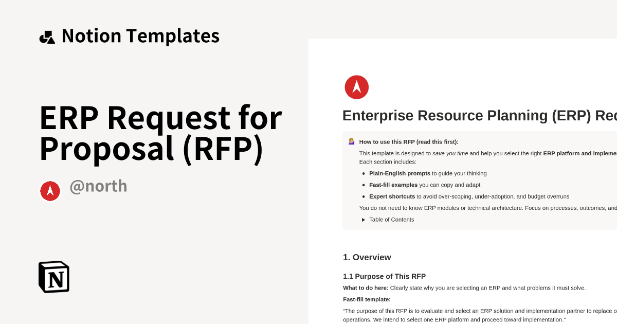 ERP Request for Proposal (RFP) Template by North Templates | Notion ...