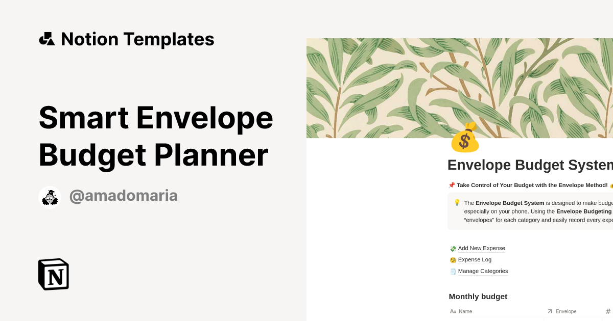 Smart Envelope Budget Planner Template by Maria Amado | Notion Marketplace