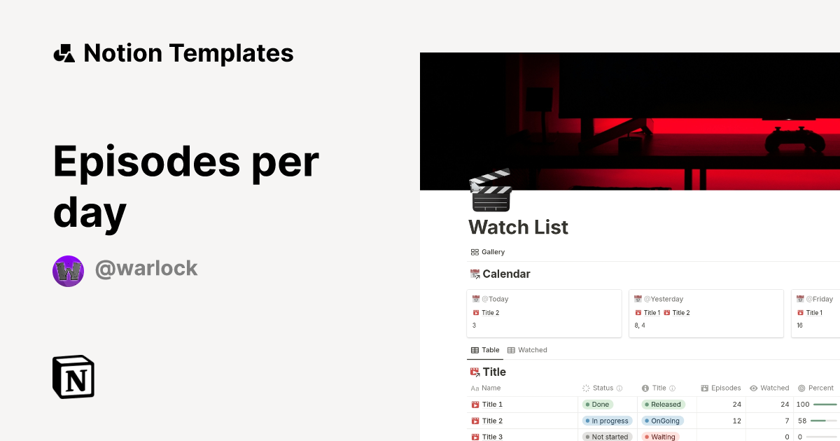 Episodes per day Template | Notion Marketplace