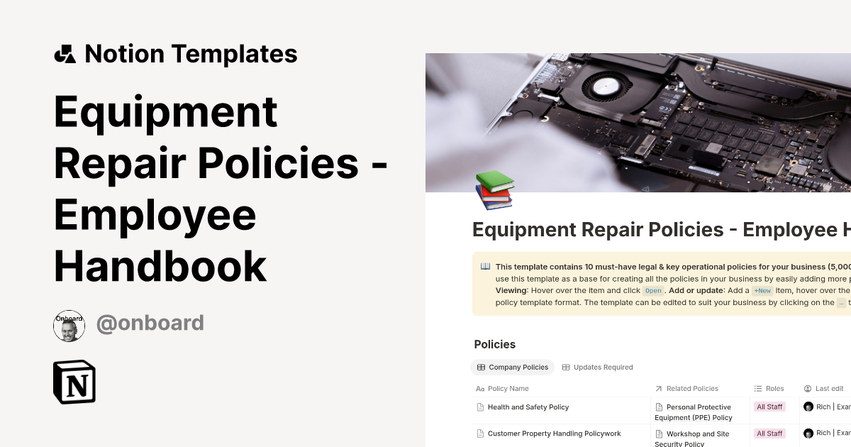 Equipment Repair Policies - Employee Handbook Template by Policy ...