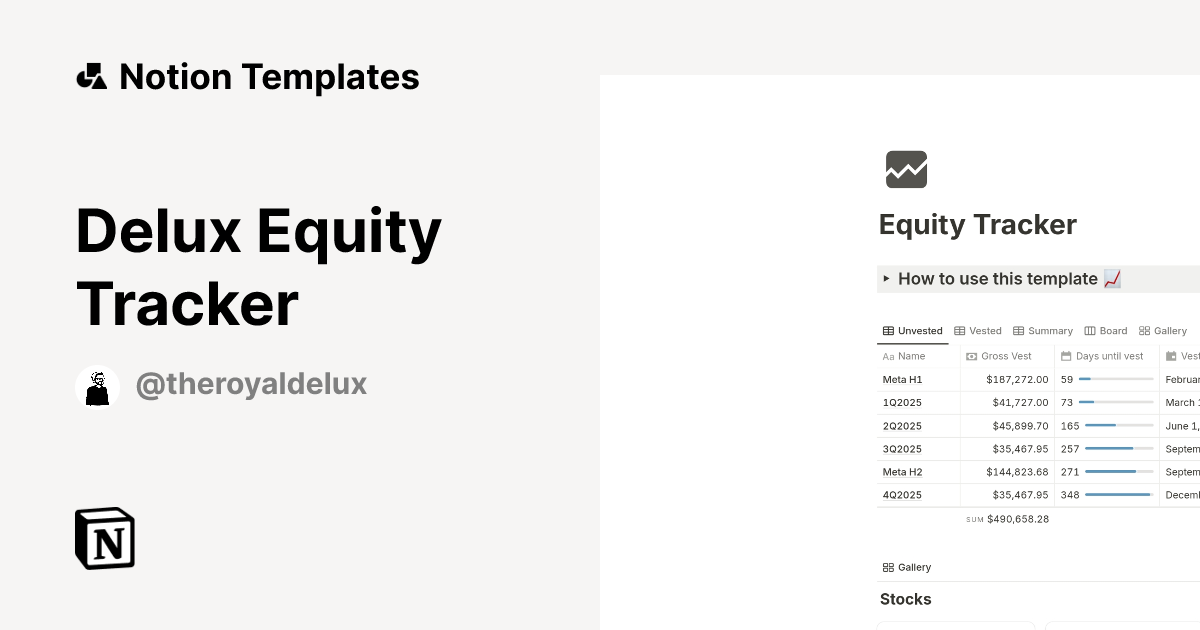 Delux Equity Tracker Template | Notion Marketplace