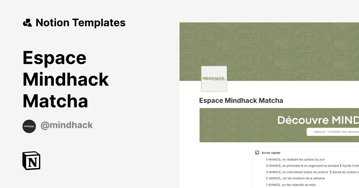 Espace Mindhack Matcha Template | Notion Marketplace