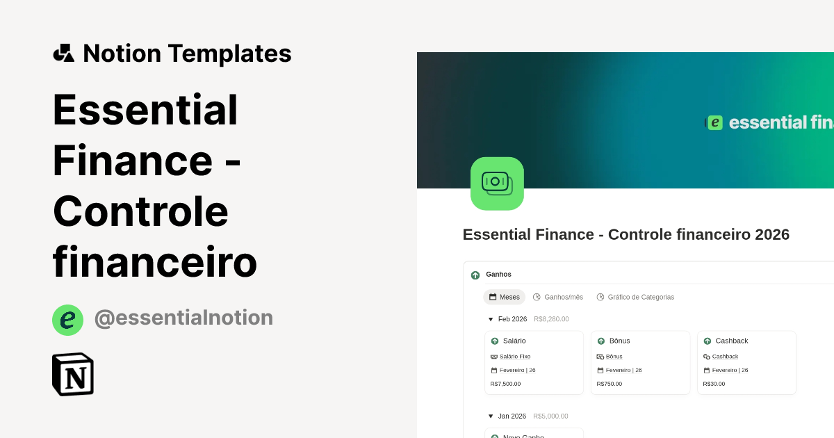 Essential Finance - Controle financeiro Template | Notion Marketplace