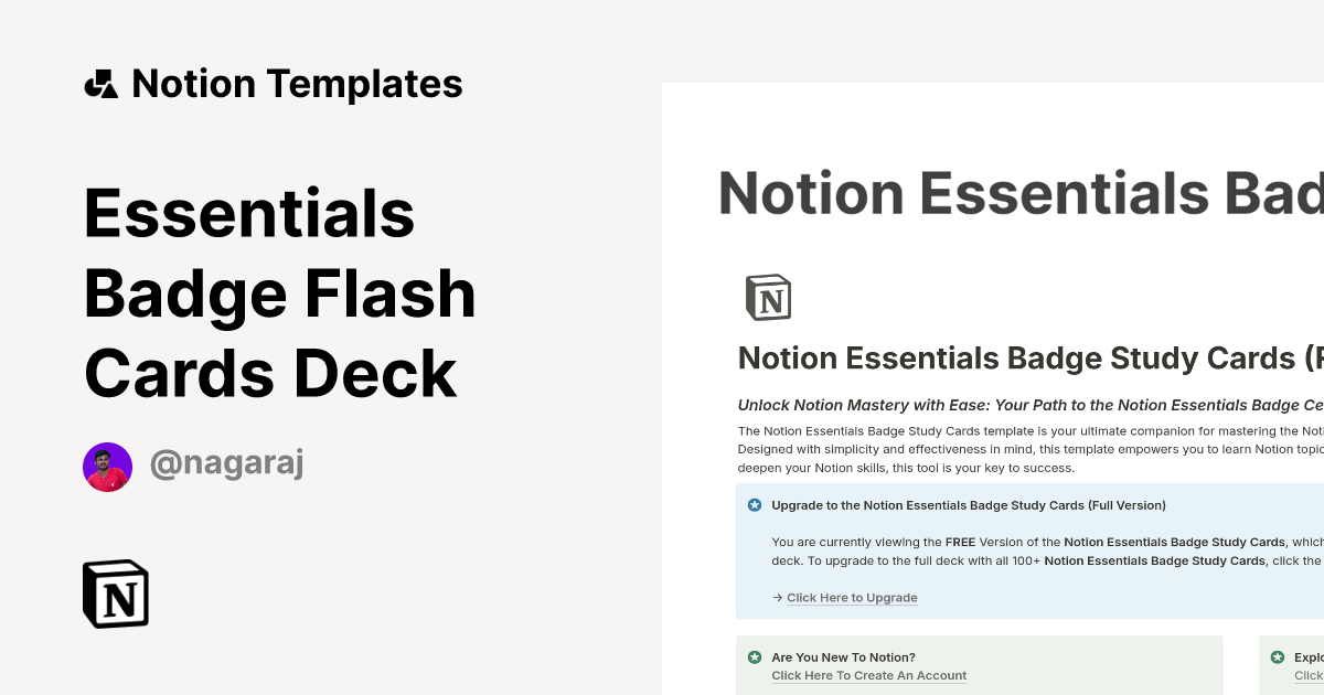 Essentials Badge Flash Cards Deck Template by Nagaraj | Notion Marketplace