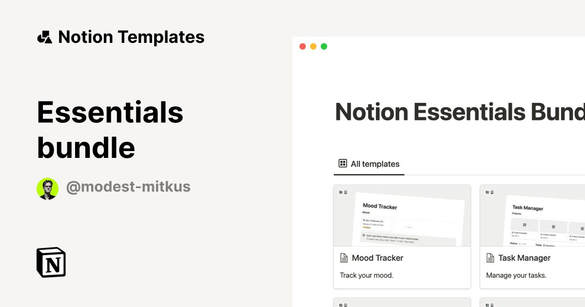 Essentials bundle Template by Modest Mitkus | Notion Marketplace