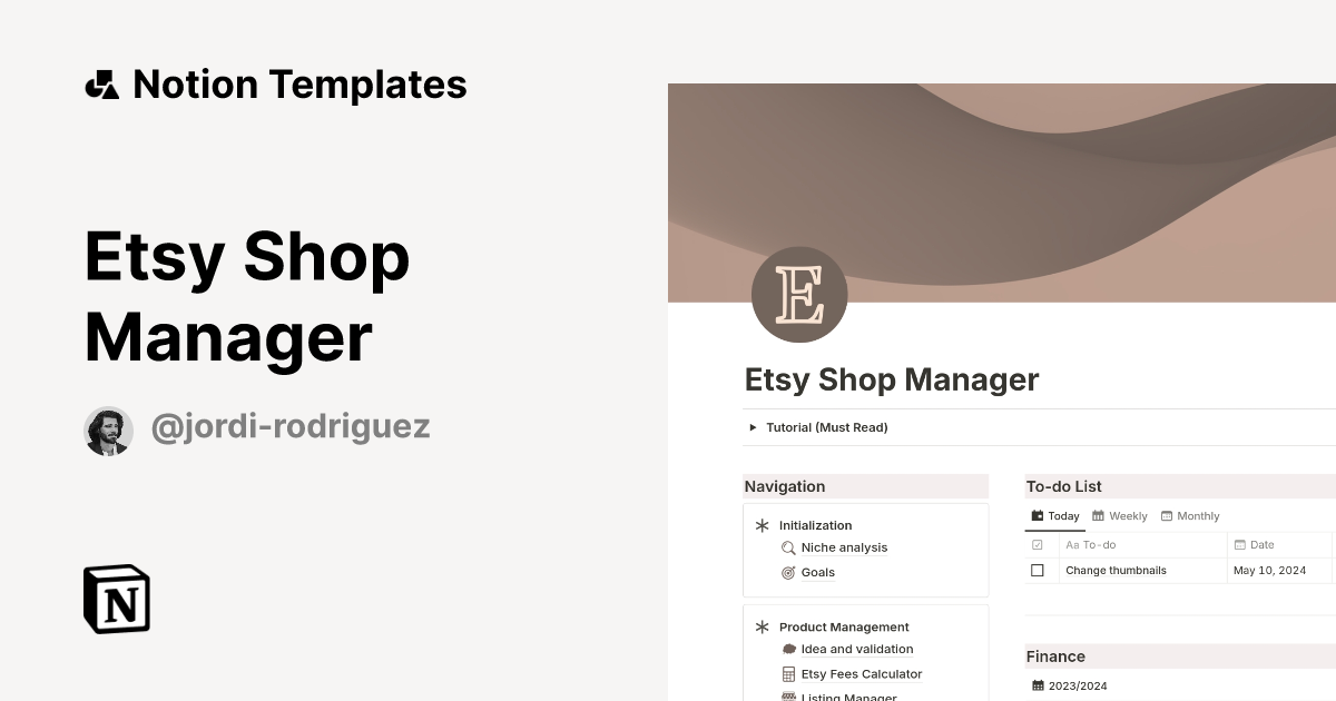 Etsy Shop Manager Template | Notion Marketplace