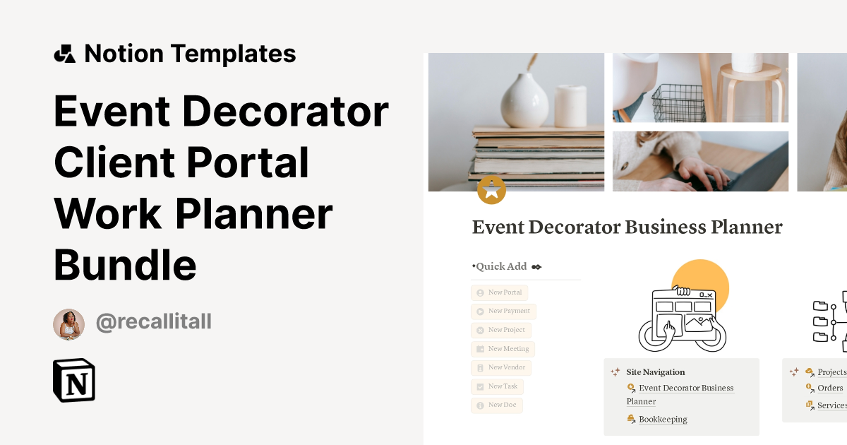 Event Decorator Client Portal Work Planner Bundle Template by Recall It All | Notion Marketplace