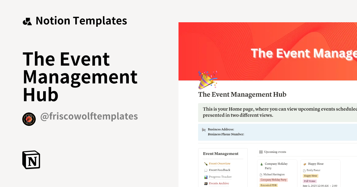 The Event Management Hub Template by Frisco Wolf Templates | Notion ...