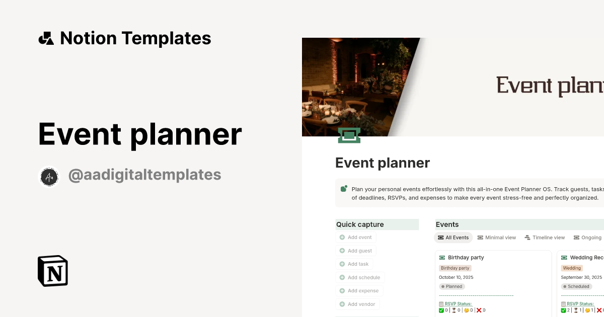 Event planner Template by AA Digital templates | Notion Marketplace