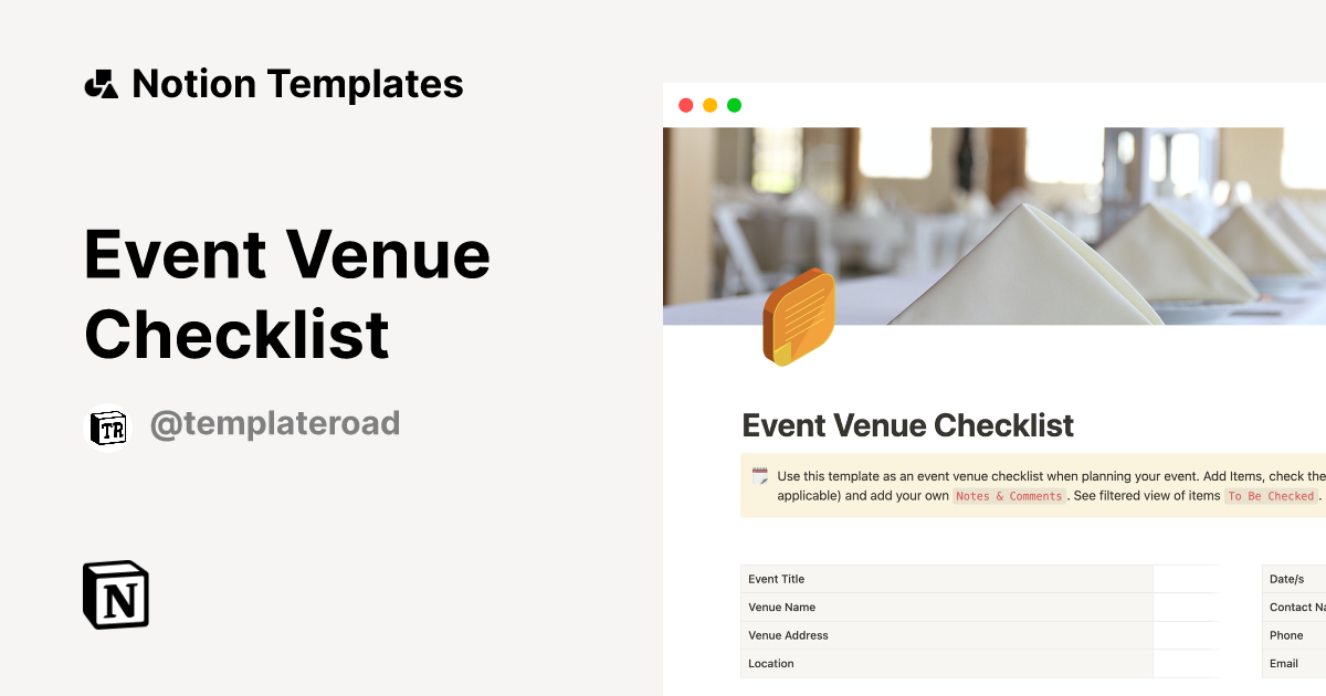 Event Venue Checklist Template by Template Road | Notion Marketplace