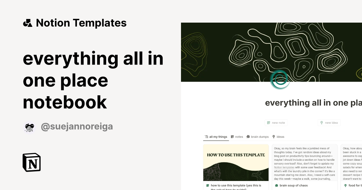 everything all in one place notebook Template | Notion Marketplace