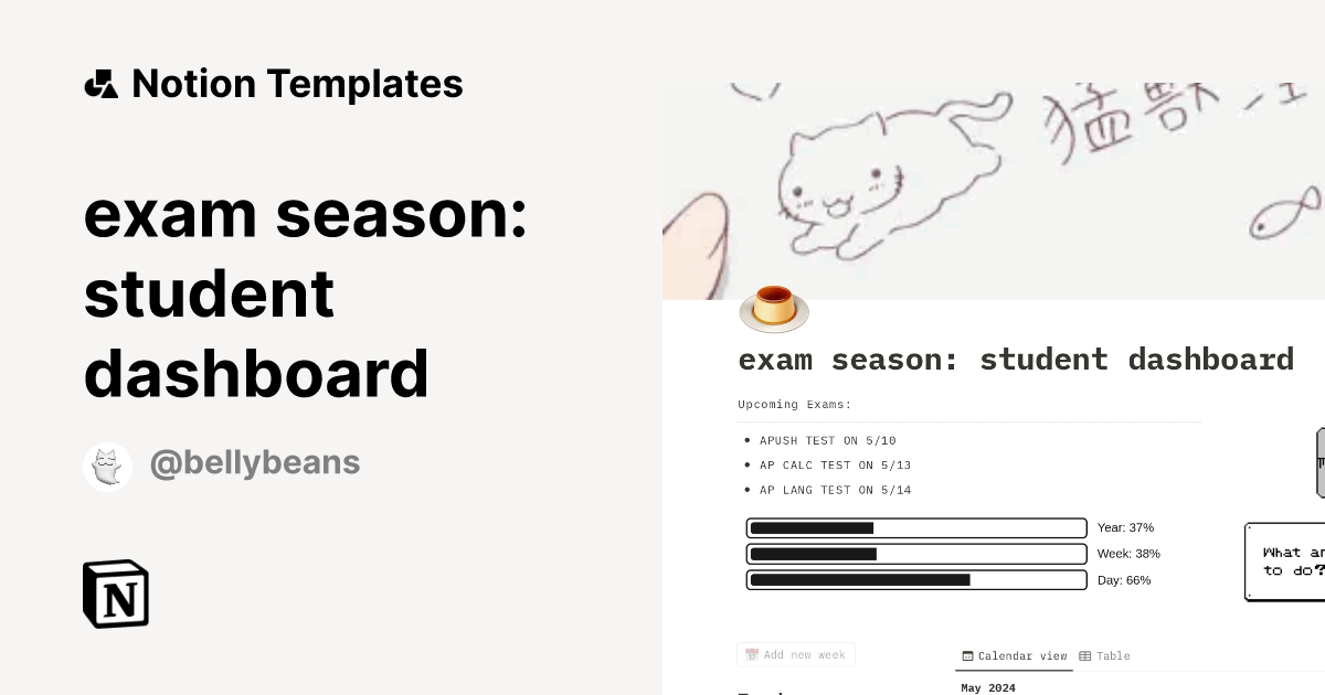 exam season: student dashboard Template by phoebe cho | Notion Marketplace