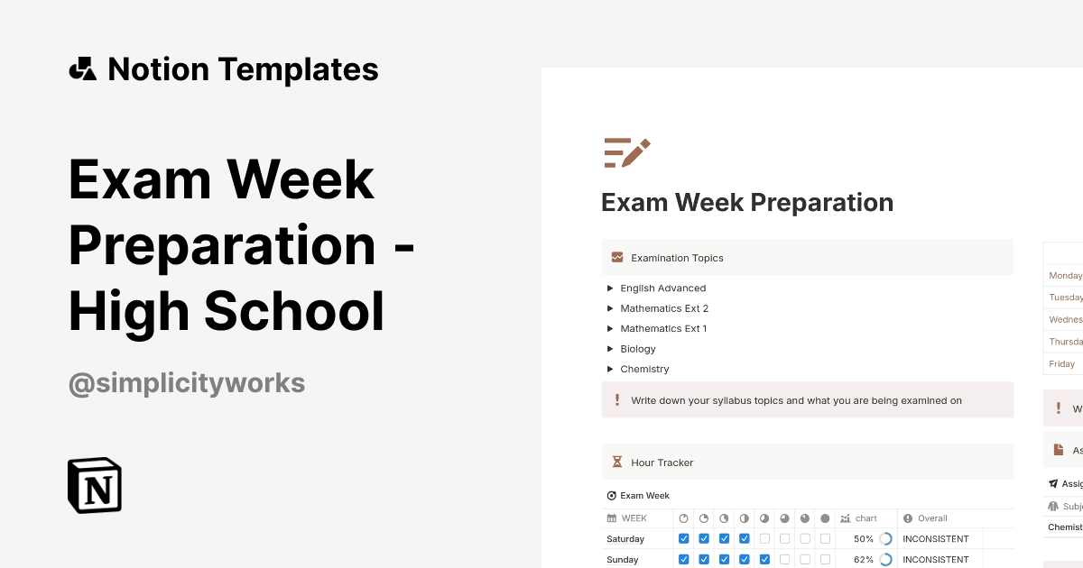 Exam Week Preparation - High School Template | Notion Marketplace