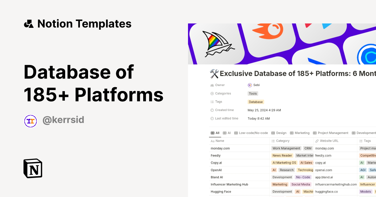 Database of 185+ Platforms Template | Notion Marketplace
