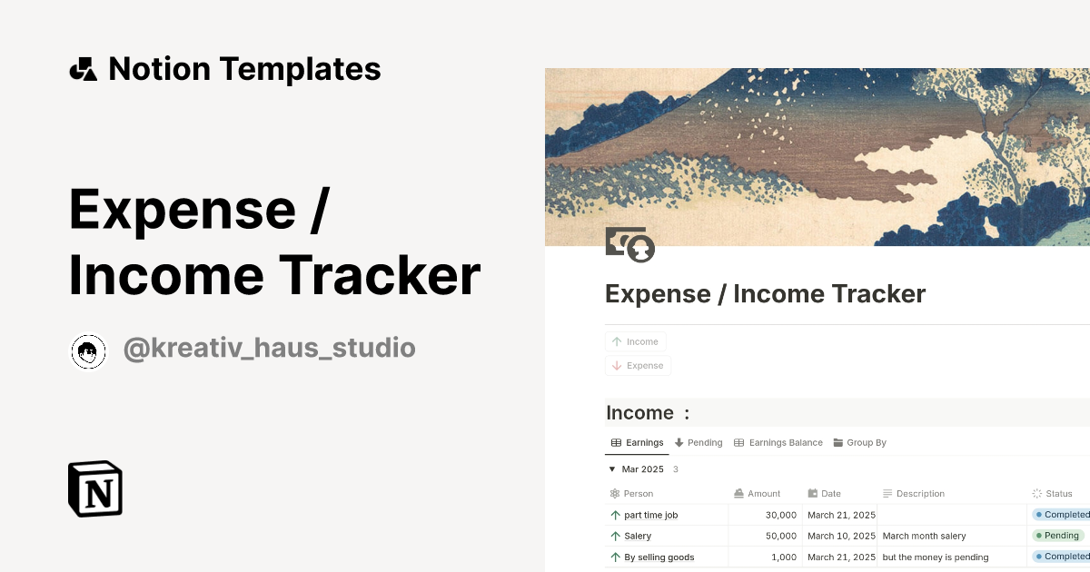Expense / Income Tracker Template | Notion Marketplace