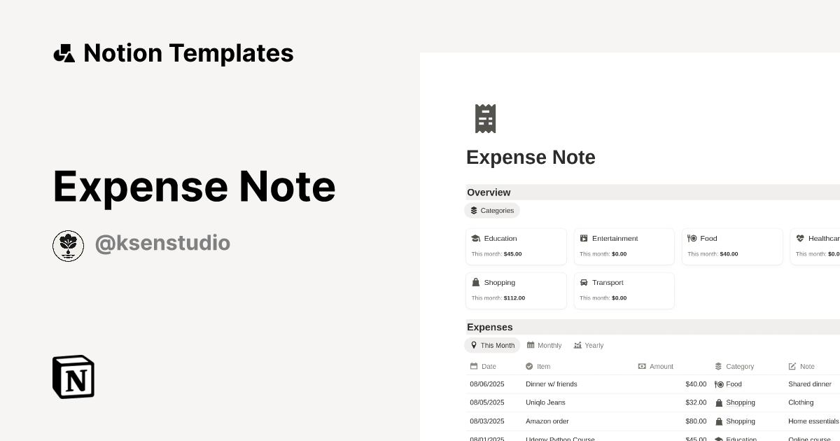 Expense Note Template | Notion Marketplace